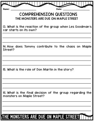 The Monsters are due on Maple street Novel Study Guide - Made By Teachers