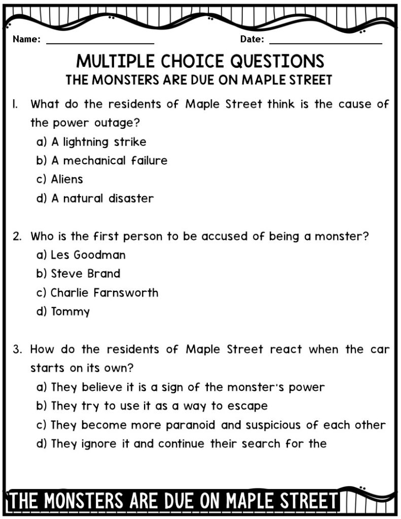 The Monsters are due on Maple street Novel Study Guide | Made By Teachers