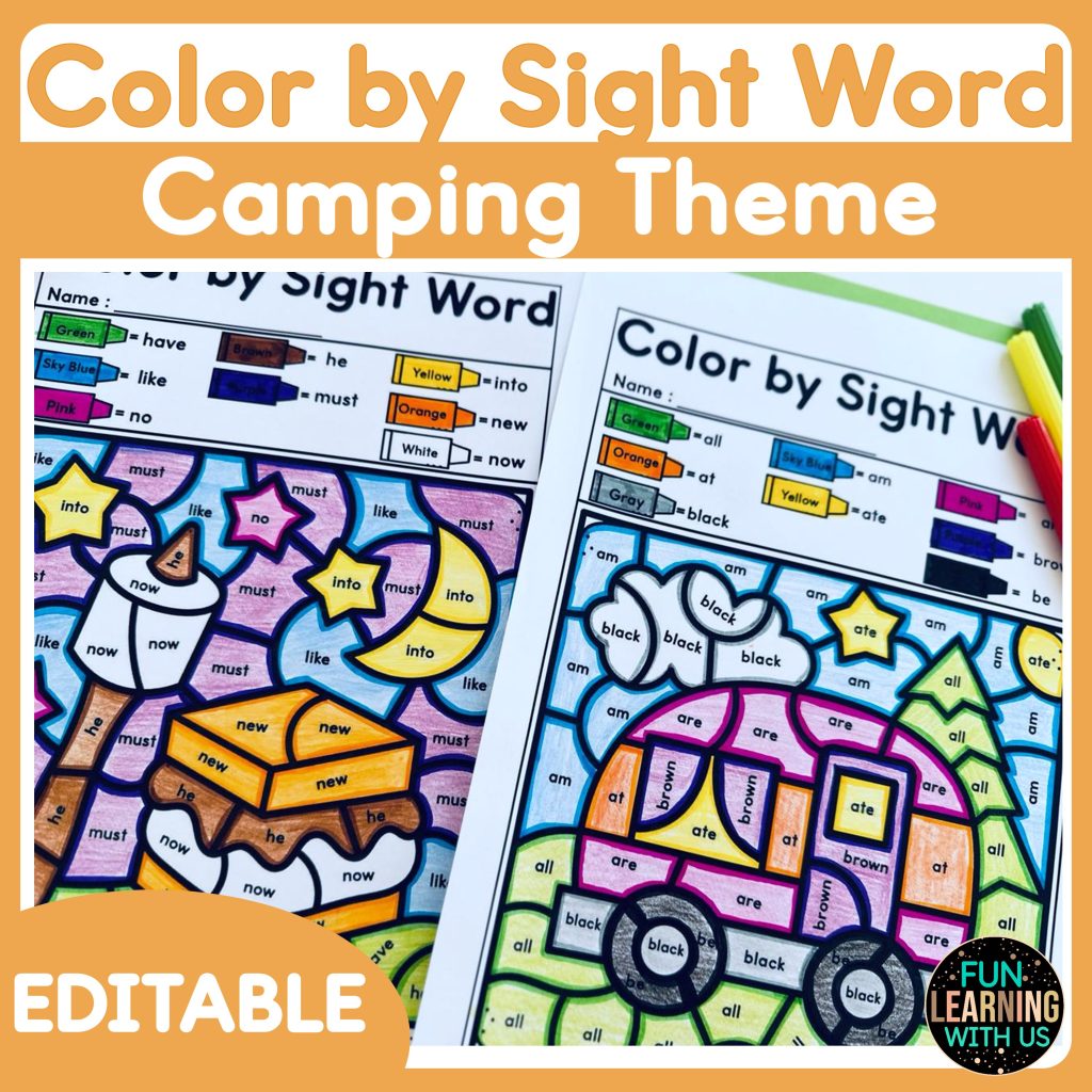 Camping Color by Sight Word Worksheet | Summer Primer Kindergarten ...