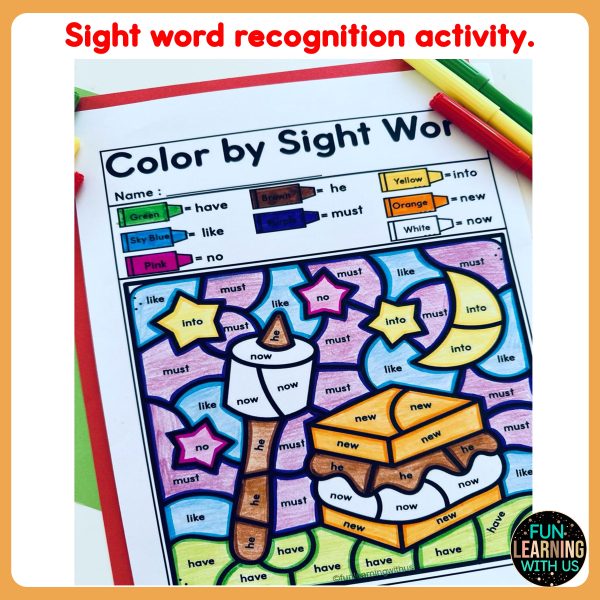 Camping Color by Sight Word Worksheet | Summer Primer Kindergarten ...
