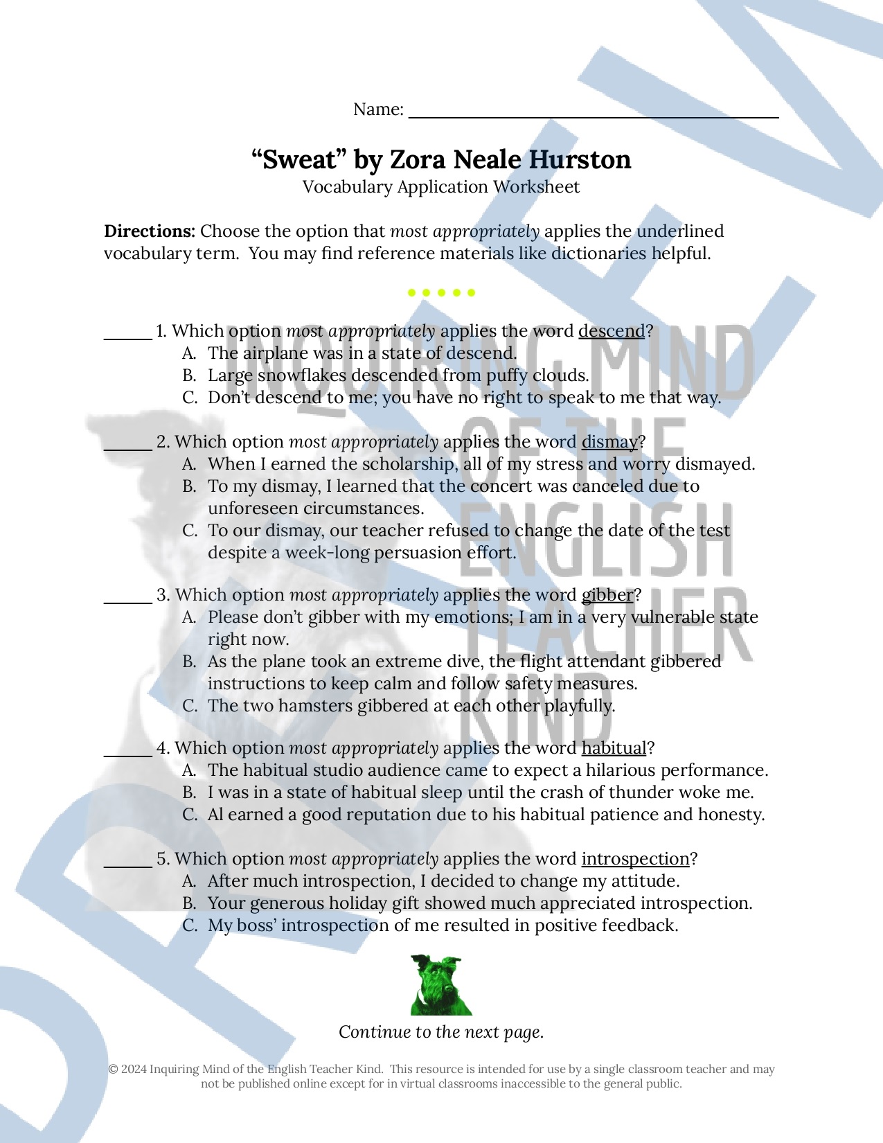 "Sweat" by Zora Neale Hurston Vocabulary Games for High School | Made ...