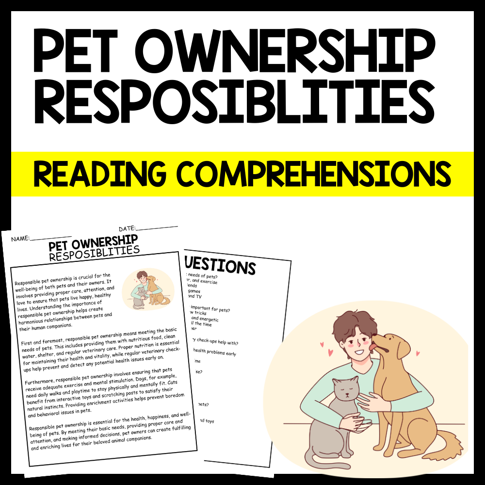 "BENEFITS OF A PET" NATIONAL PET DAY Reading Comprehension Worksheets ...