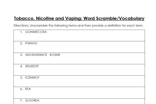 Tobacco, Nicotine, and Vaping- Word Scramble Vocabulary Worksheet ...