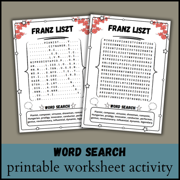 Franz Liszt : Word search puzzle worksheet activity | Made By Teachers