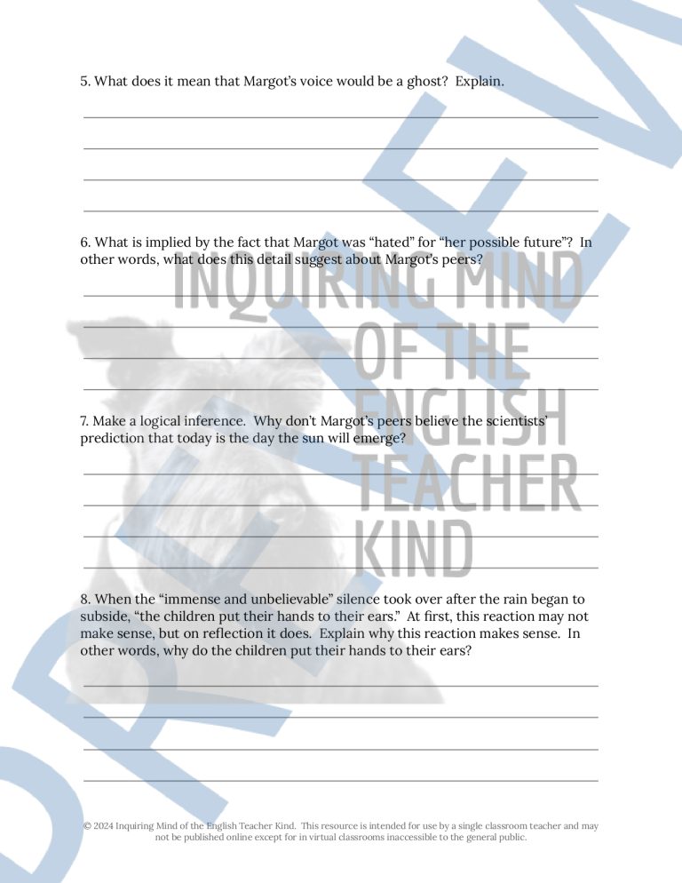"All Summer in a Day" by Ray Bradbury Close Reading Analysis Worksheet ...