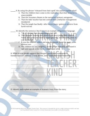 "All Summer in a Day" by Ray Bradbury Close Reading Analysis Worksheet ...