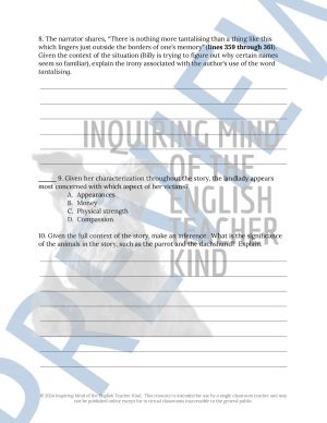 "The Landlady" by Roald Dahl Close Reading Analysis Worksheet for High ...