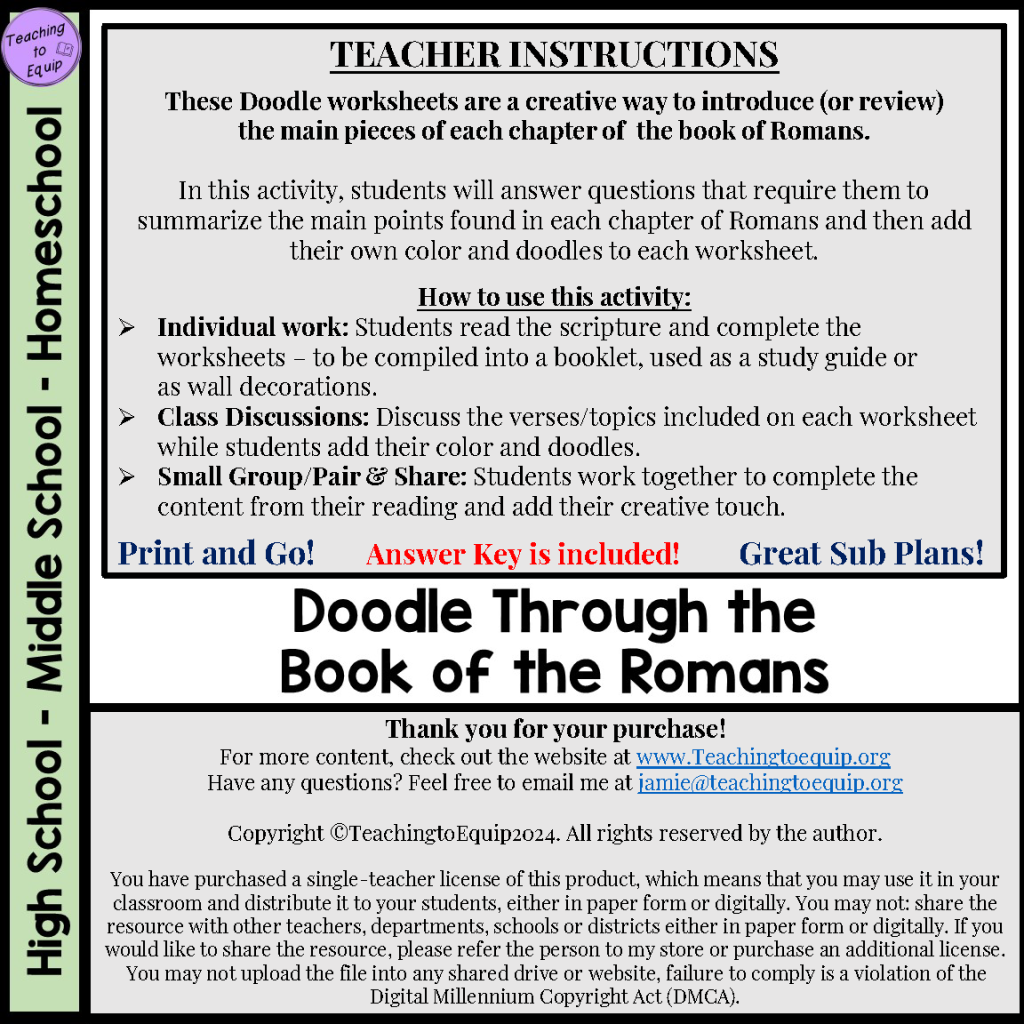 Doodle through the Book of Romans Bible Worksheet Activity - Made By ...