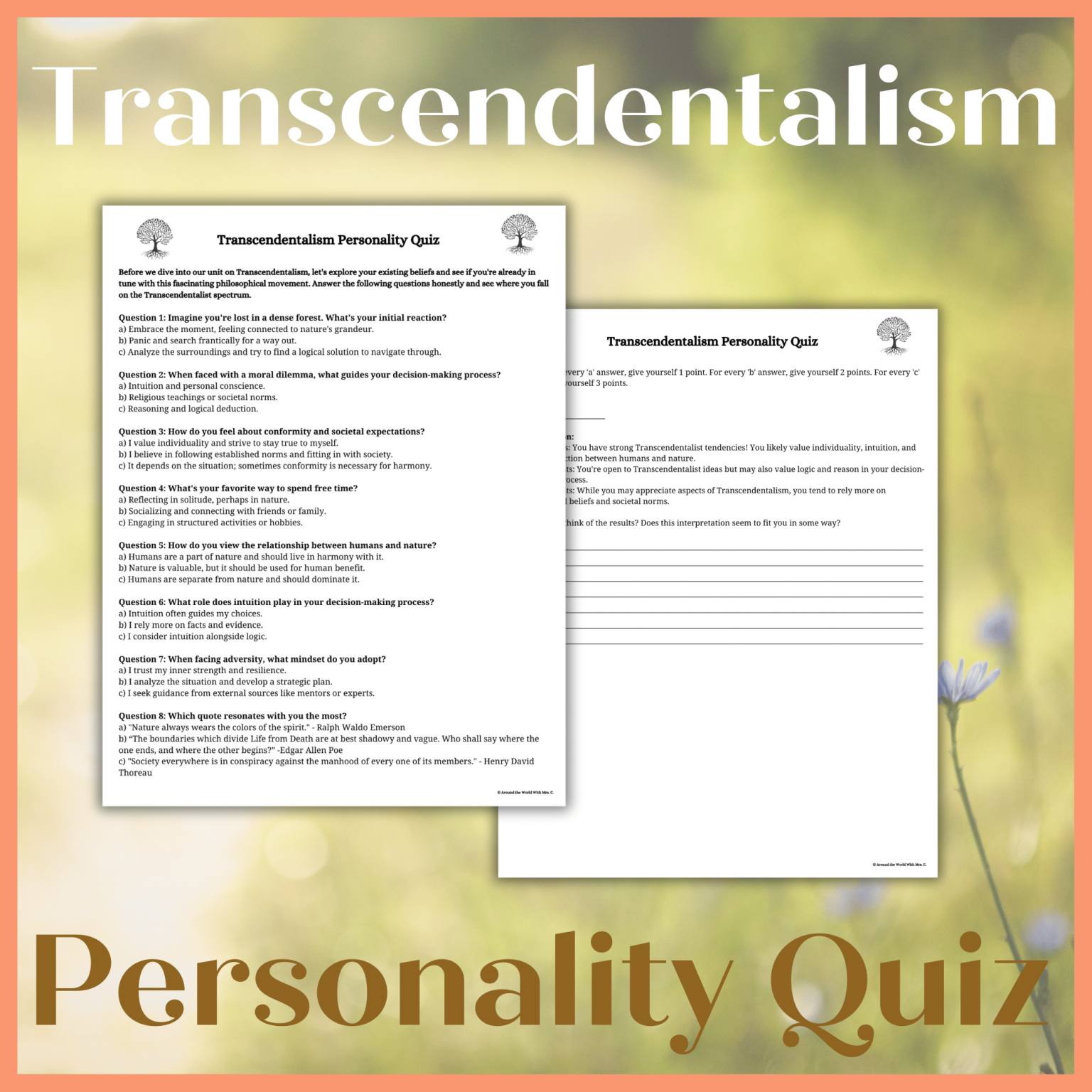 Transcendentalism Personality Quiz | Transcendentalism Pre-reading ...