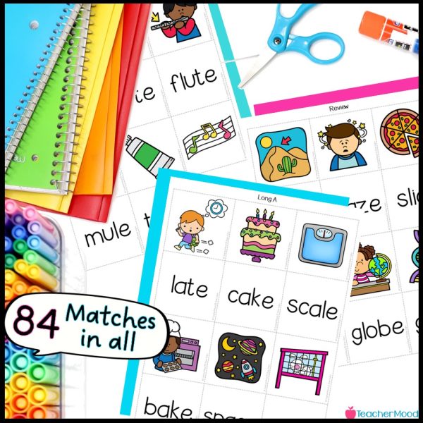 Matching Activities Silent E Words | Phonics Review | Memory Game ...
