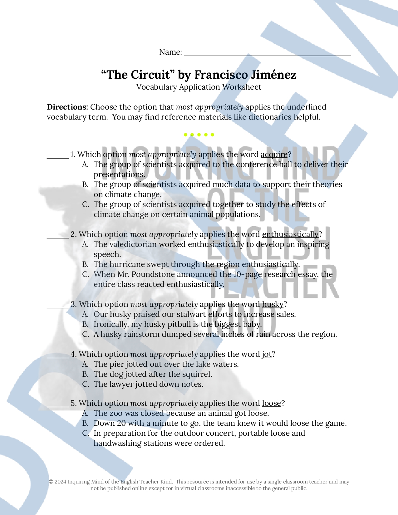 "The Circuit" by Francisco Jiménez Vocabulary Games (Crossword, Word ...