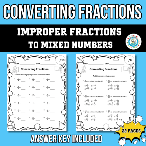 Converting Fractions improper fractions to mixed numbers worksheets ...