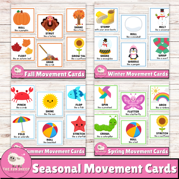 Seasonal Movement Cards | 4 Seasons Action Flashcards Brain Break ...