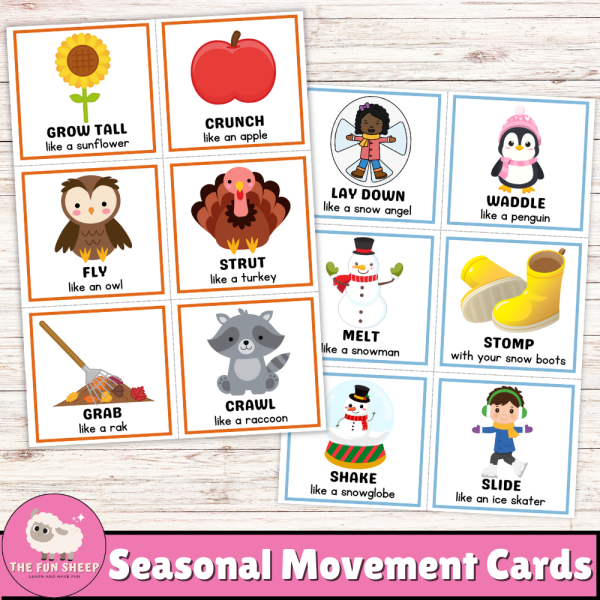 Seasonal Movement Cards | 4 Seasons Action Flashcards Brain Break ...