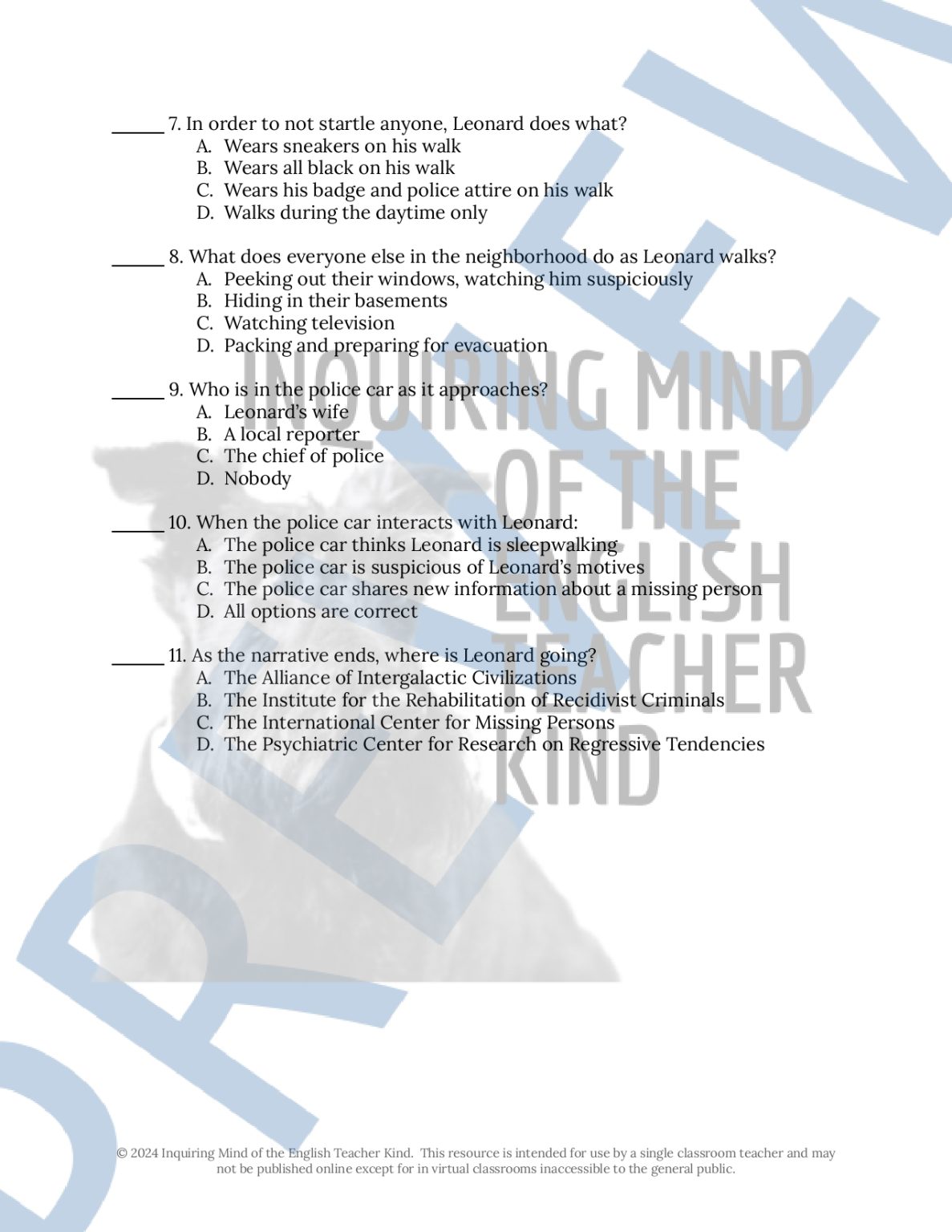 "The Pedestrian" by Ray Bradbury Quiz and Answer Key | Made By Teachers