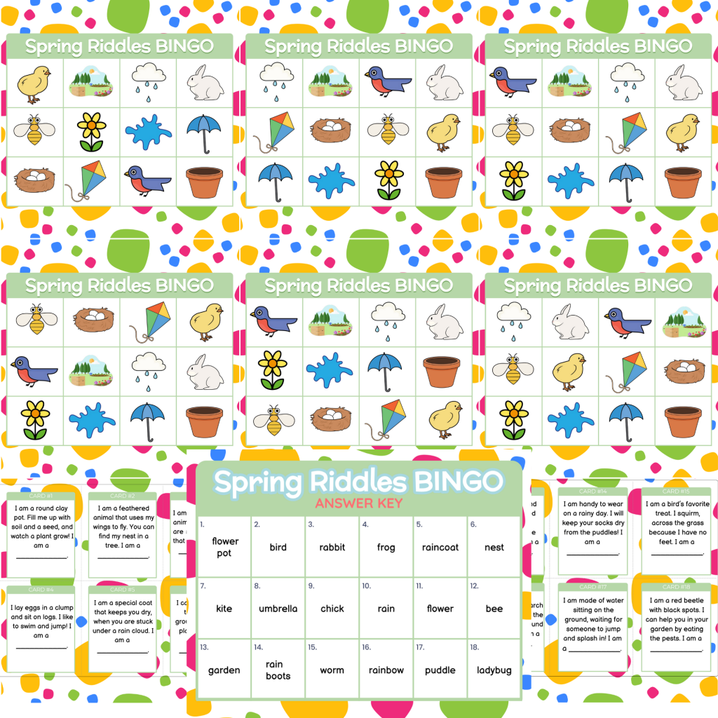 Springtime Riddles Bingo! Fun for Sprouts (PreK-1) | Made By Teachers