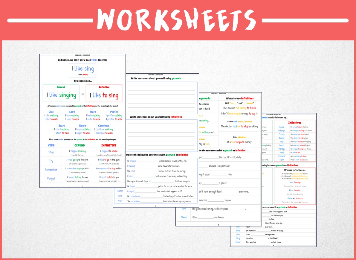 Grammar - Gerunds and Infinitives - Three PowerPoints and Worksheets ...