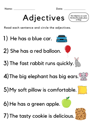 Circle the adjective with answers worksheet for grade 1 | Made By Teachers