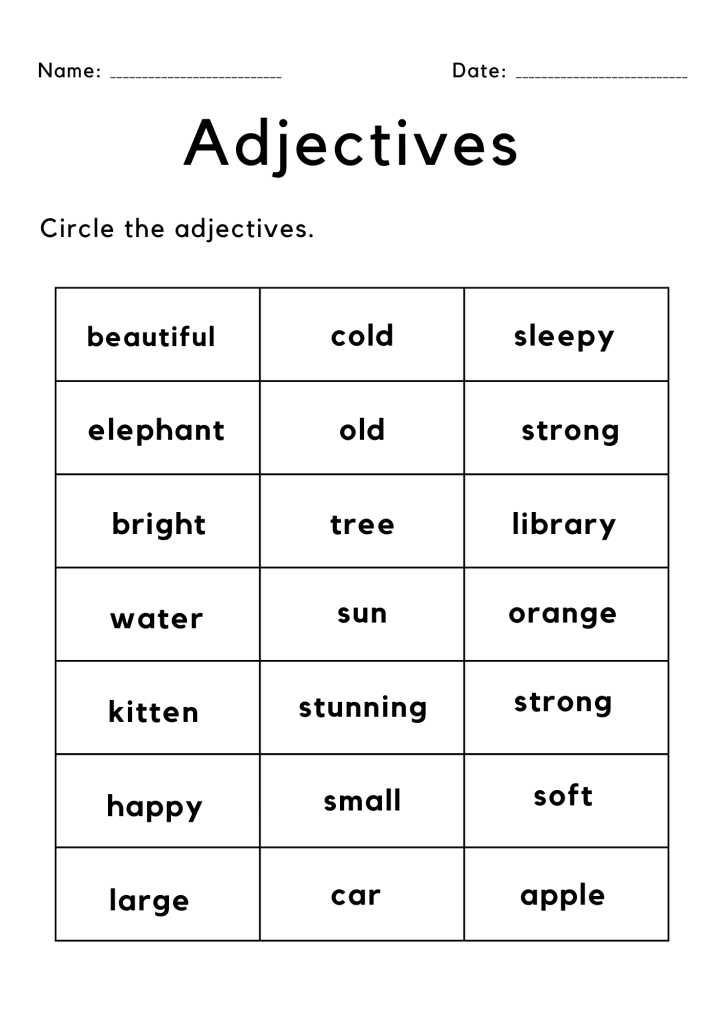 Circle the adjective with answers worksheet for grade 1 | Made By Teachers