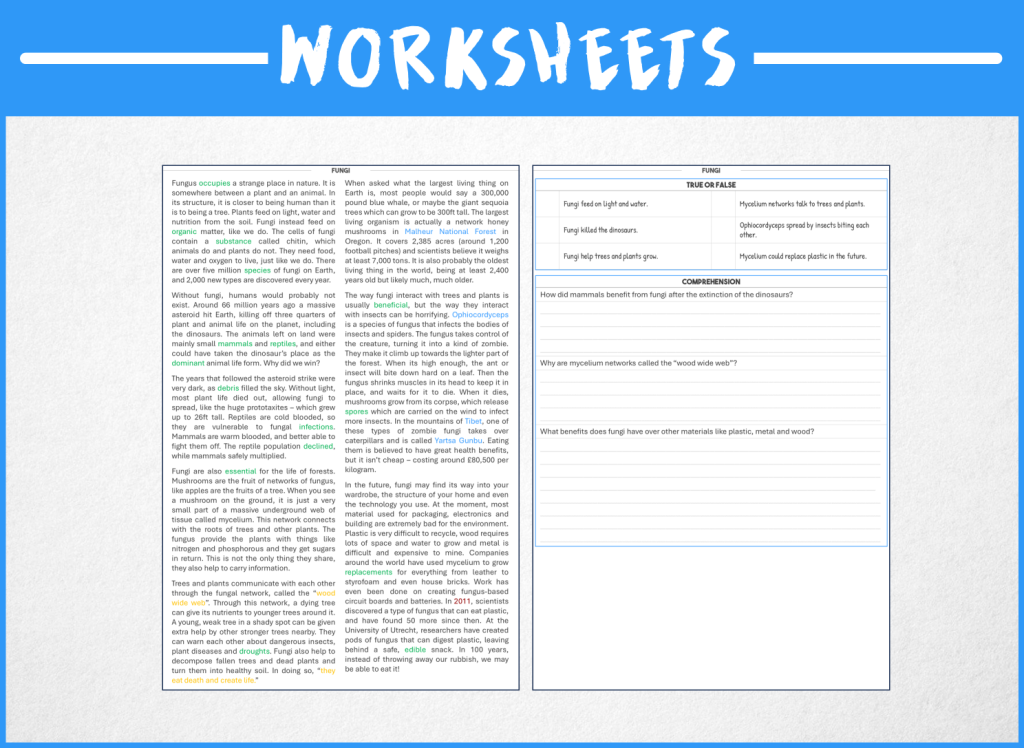 Reading comprehension - The Wild World of Fungi - PowerPoint ...
