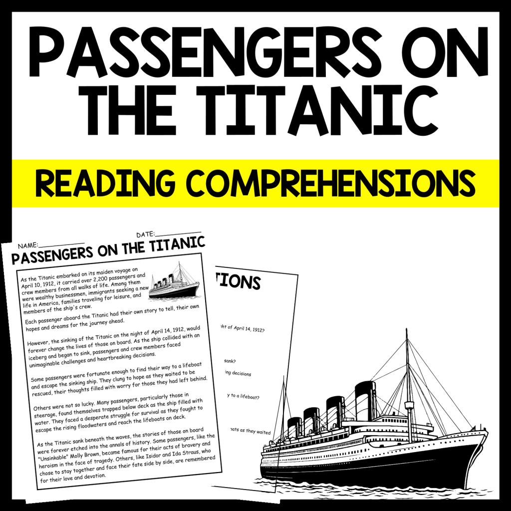 "PASSENGERS ON THE TITANIC" TITANIC DISASTER Reading Comprehension ...