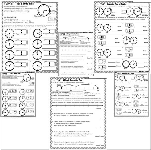 Telling Time Adding Subtracting Measuring Hours Minutes Word Problems ...