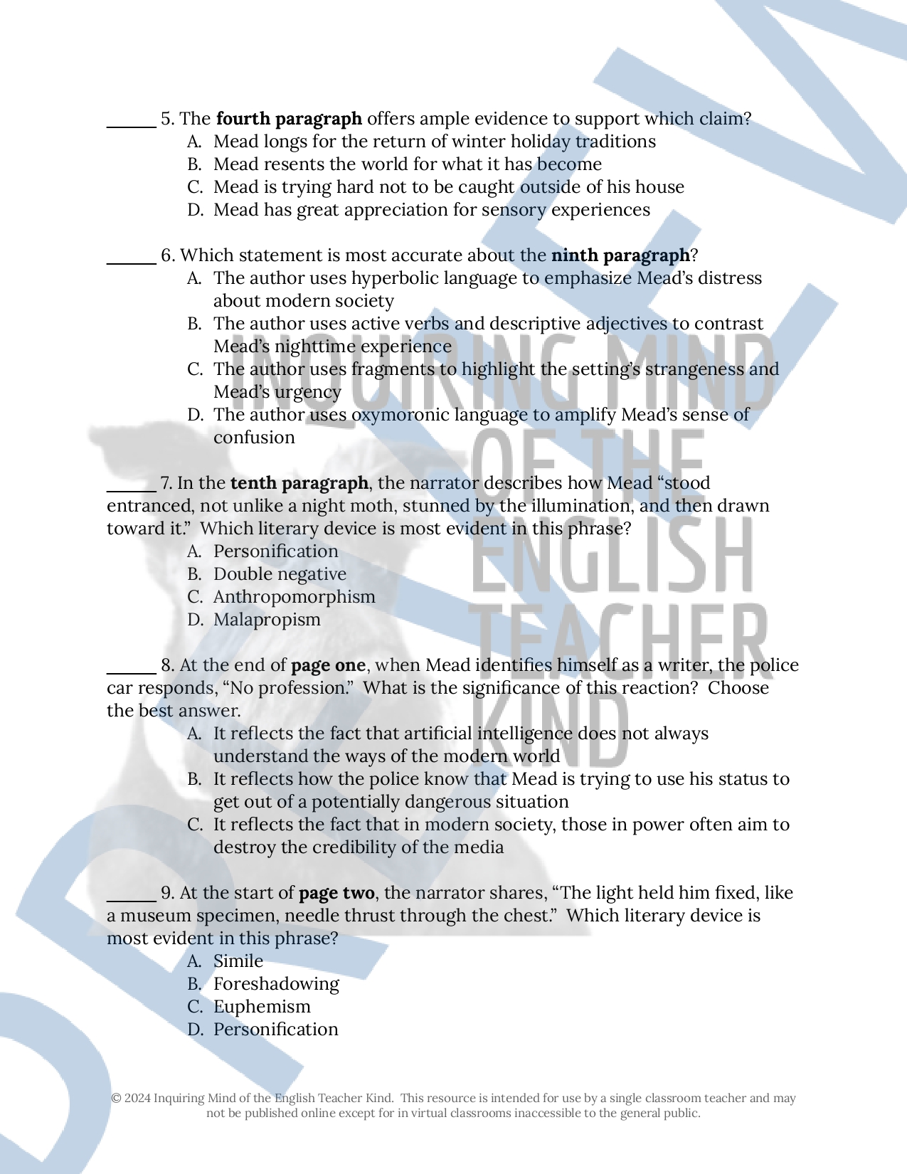 "The Pedestrian" by Ray Bradbury Close Reading Analysis Worksheet ...