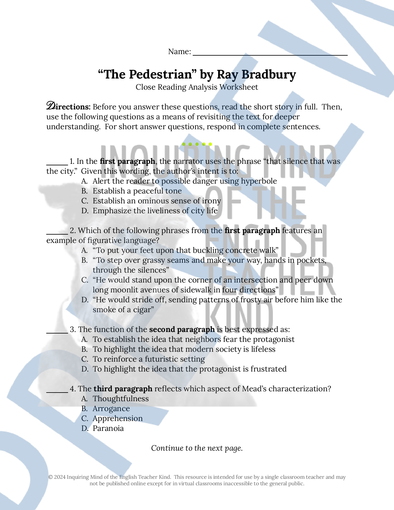 "The Pedestrian" Quiz, Close Reading Activity, and Vocabulary Games ...