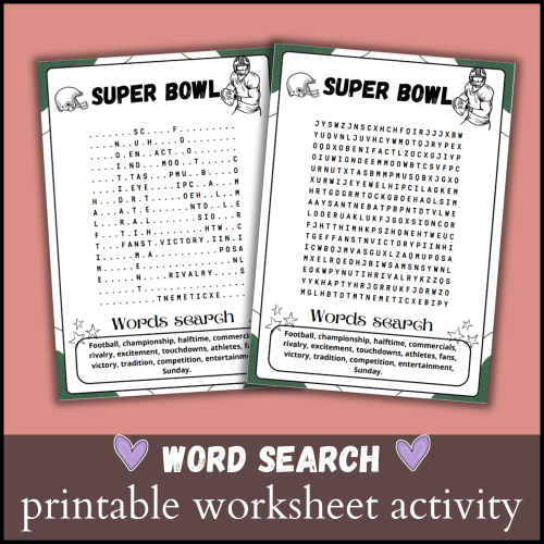 Super Bowl : Word search puzzle worksheet activity | Made By Teachers