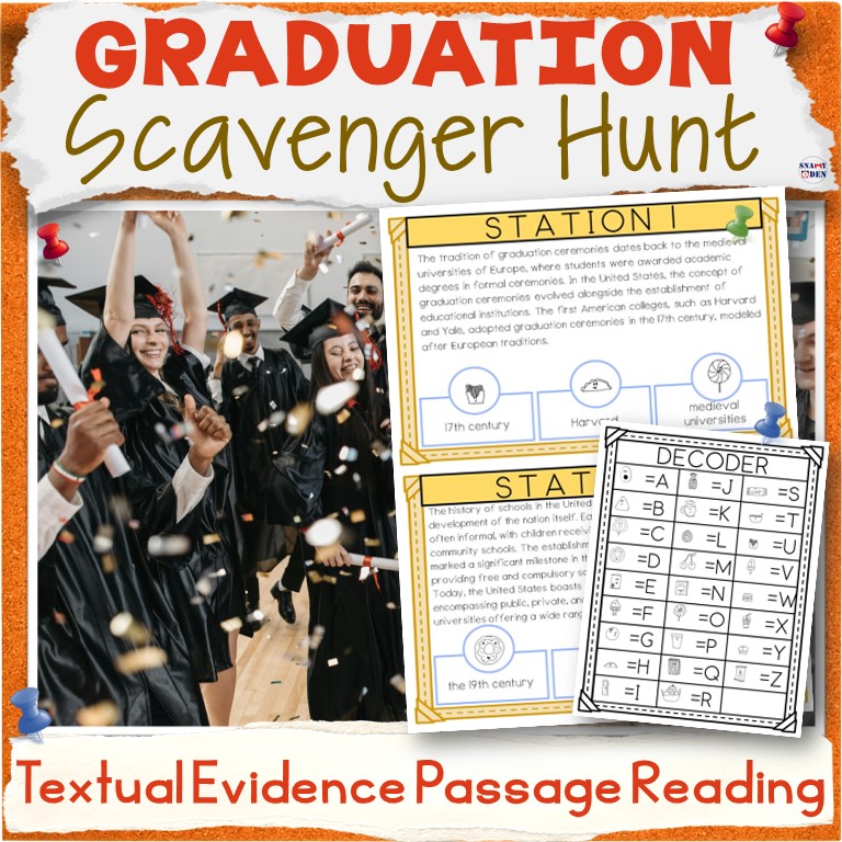 Graduation Scavenger Hunt, End of the School Year Reading Comprehension ...