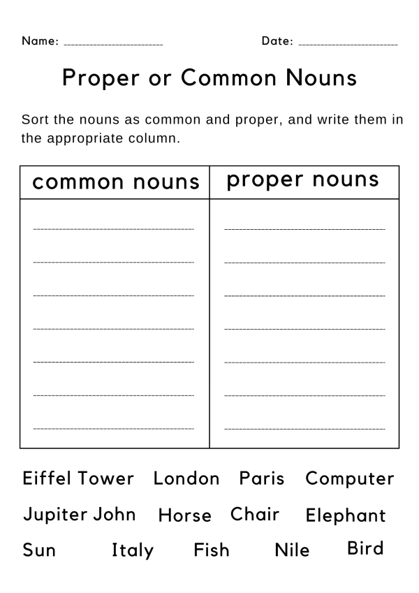 Printable common noun and proper nouns worksheet for grade 1 - Made By ...