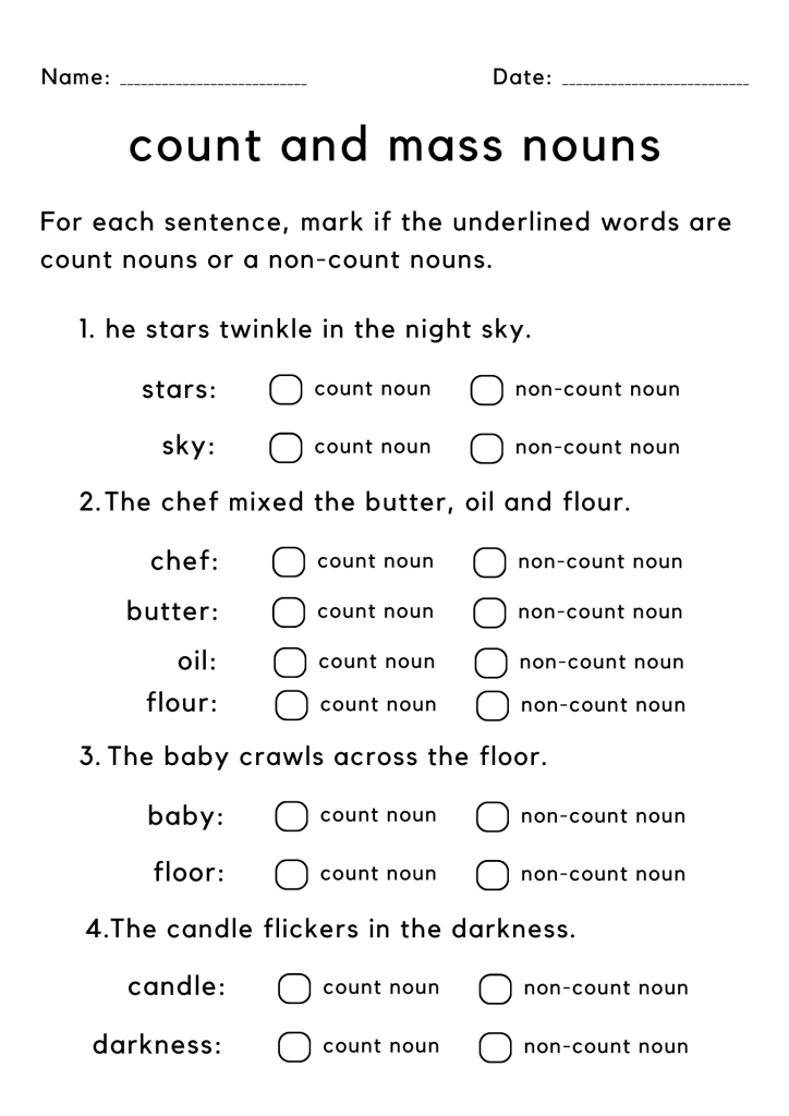count and mass nouns activities - countable and uncountable nouns ...