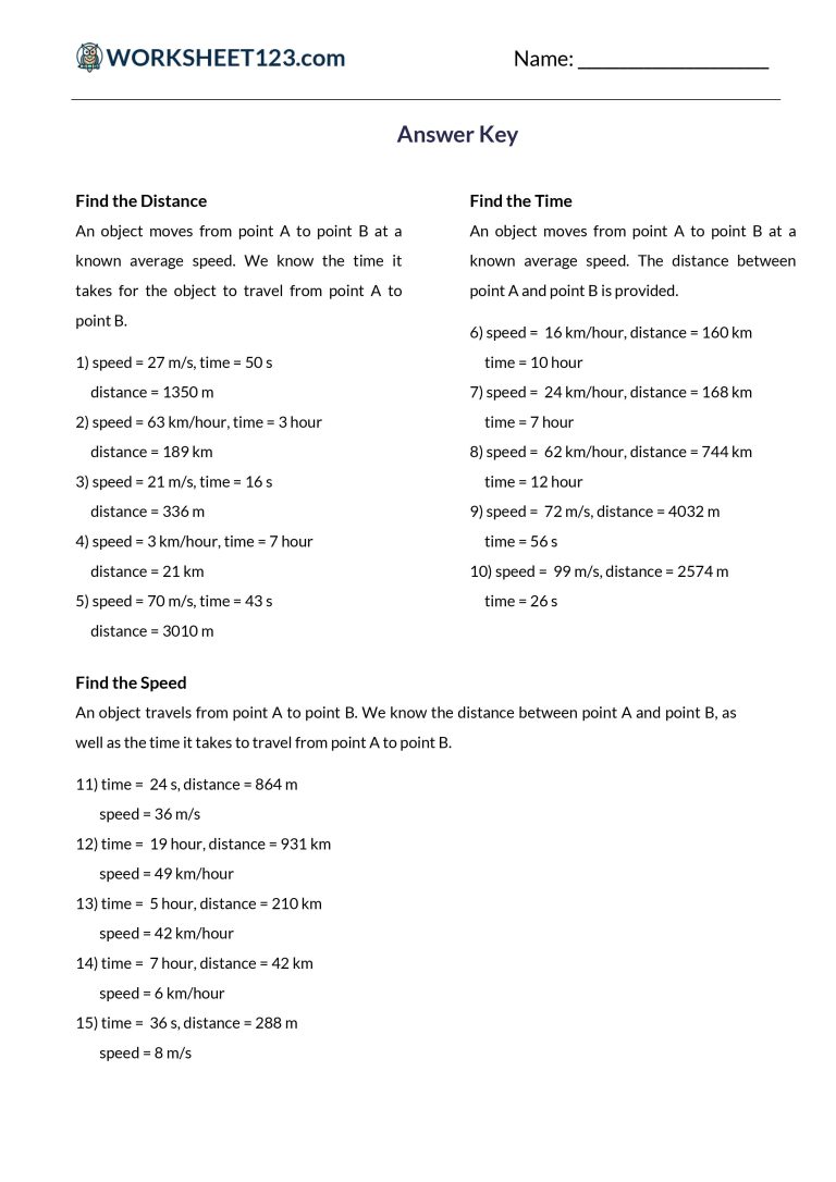 Distance Time Speed Worksheet - Made By Teachers
