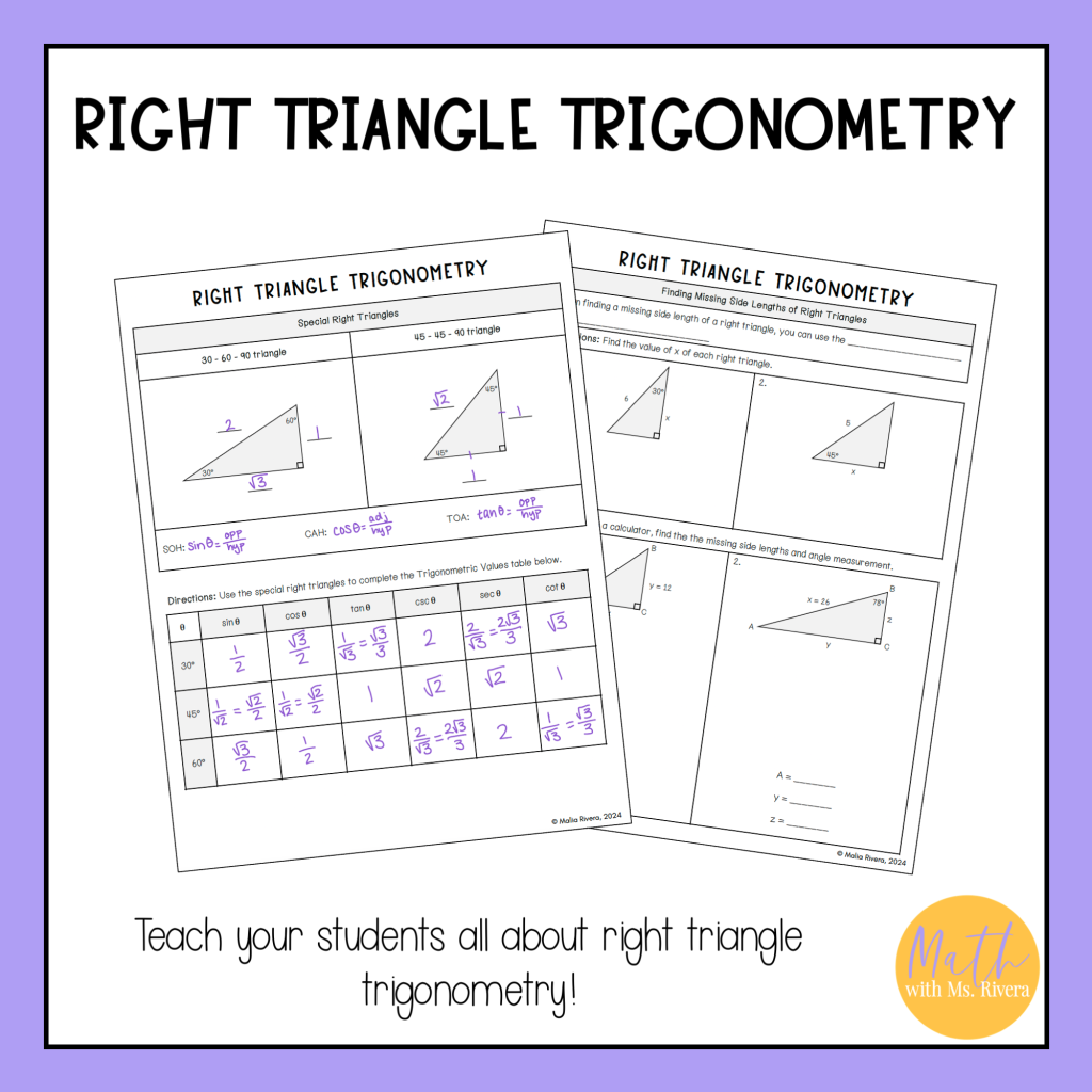 Right Triangle Trigonometry Guided Notes for Algebra 2 | Made By Teachers