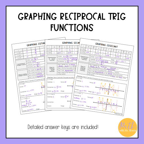 Graphing Reciprocal Trig Functions Guided Notes for Algebra 2 ...