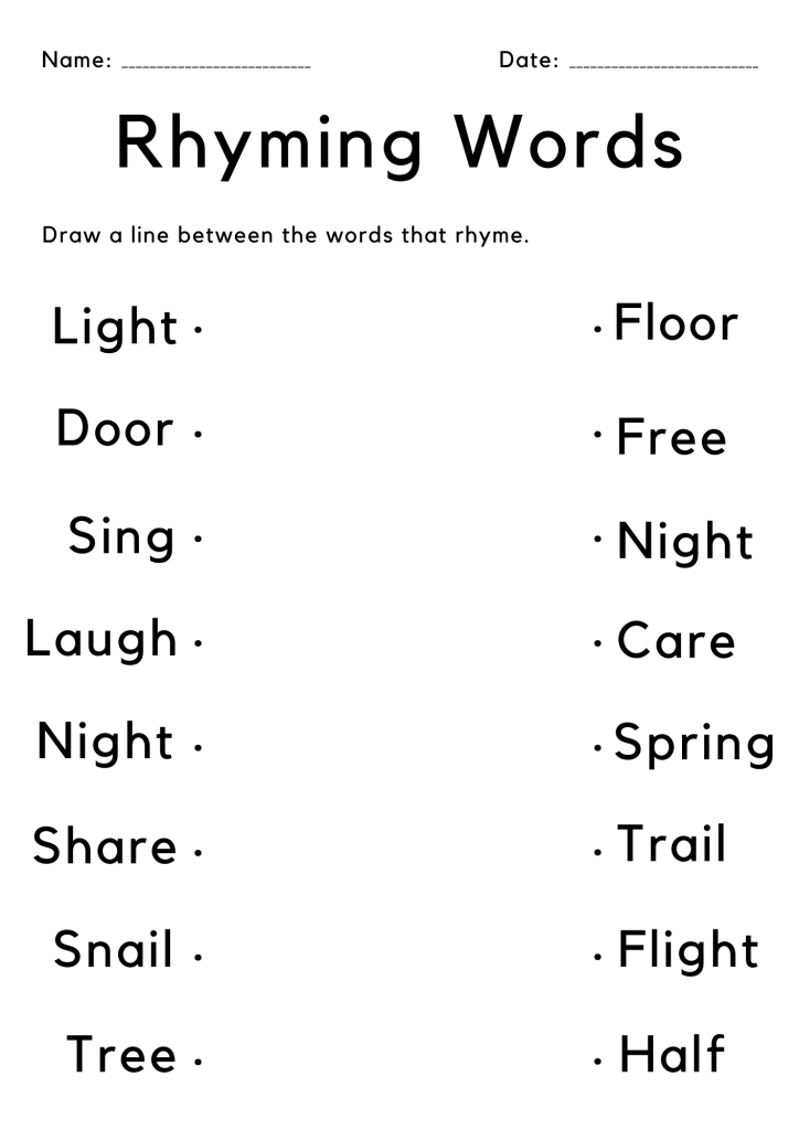kindergarten rhyming words worksheet - match the rhyming words activity ...
