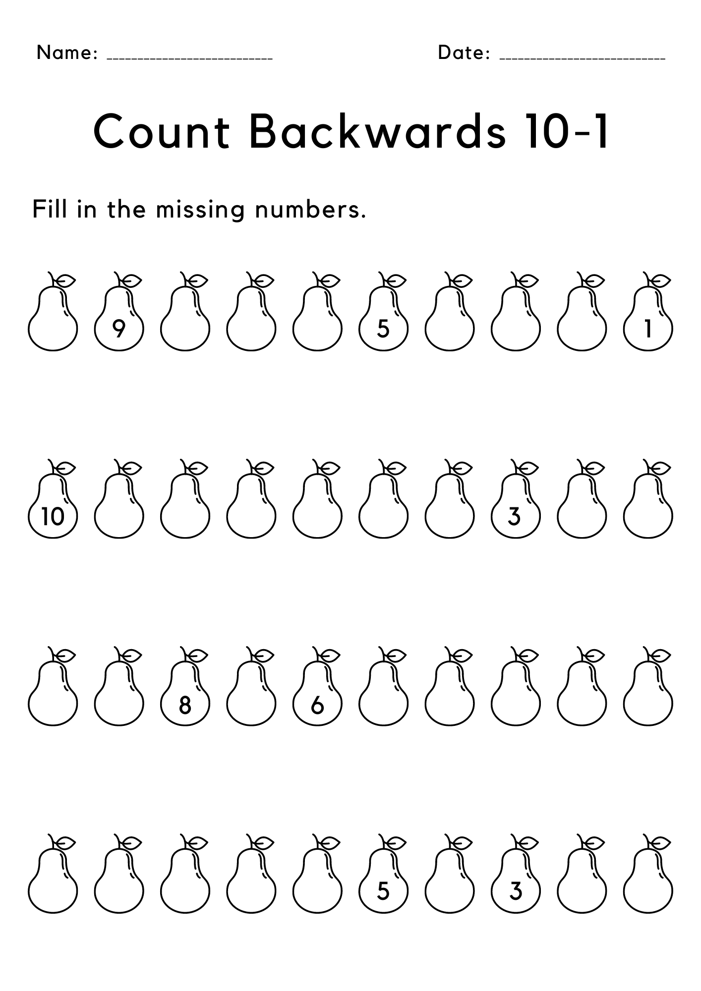 math worksheets backward counting 10 to 1 | Made By Teachers
