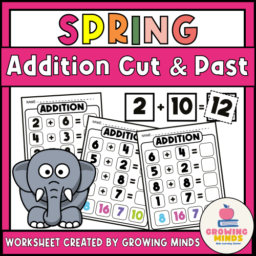 Math Addition Cut and Paste Worksheets - Spring Themed Printable - Made ...