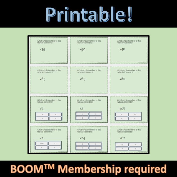 Number Sense Radicals Closest to Boom Digital Task Cards | Made By Teachers