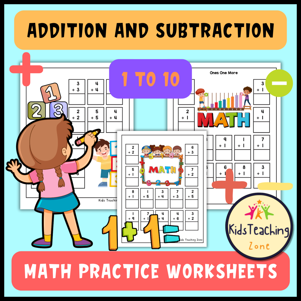 1st and 2nd Grade Addition and Subtraction Math Worksheets for Digits 1 ...