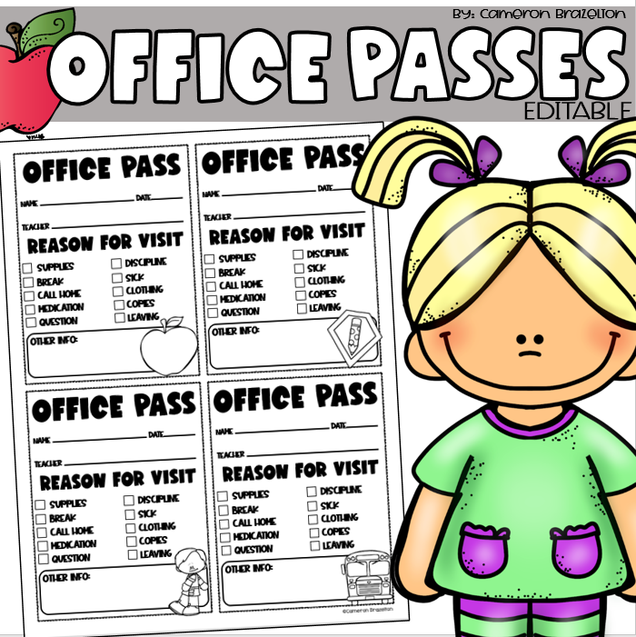Office Passes | Hallway Pass Classroom Printable Form | EDITABLE | Made ...