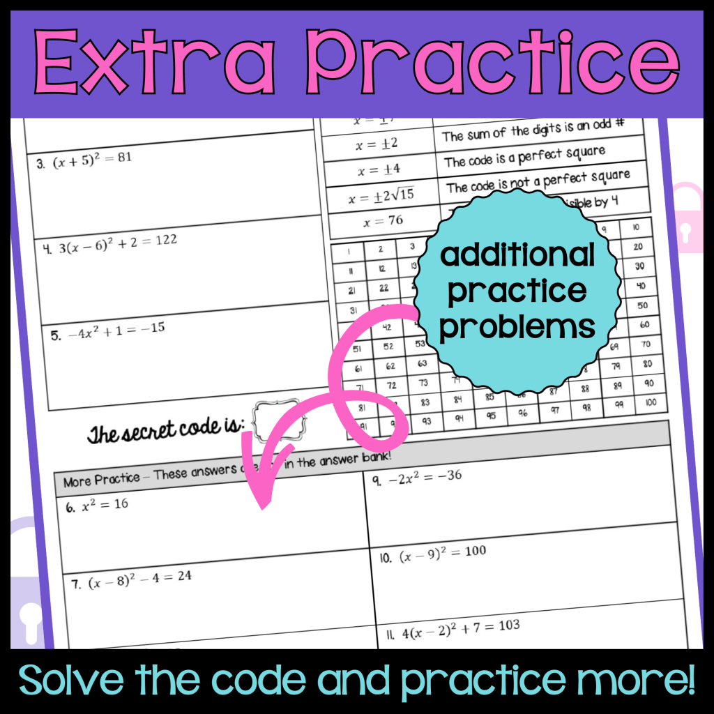 Solving Quadratic Equations by Square Root Method Worksheets | Secret ...