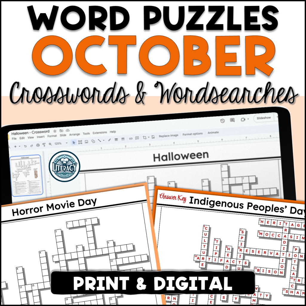 October Crossword Puzzles & Word Search - Print & Digital Resources ...