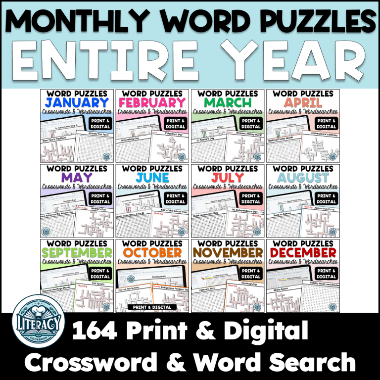 164 Monthly Crossword Puzzles and Word Search Puzzles- Print & Digital ...