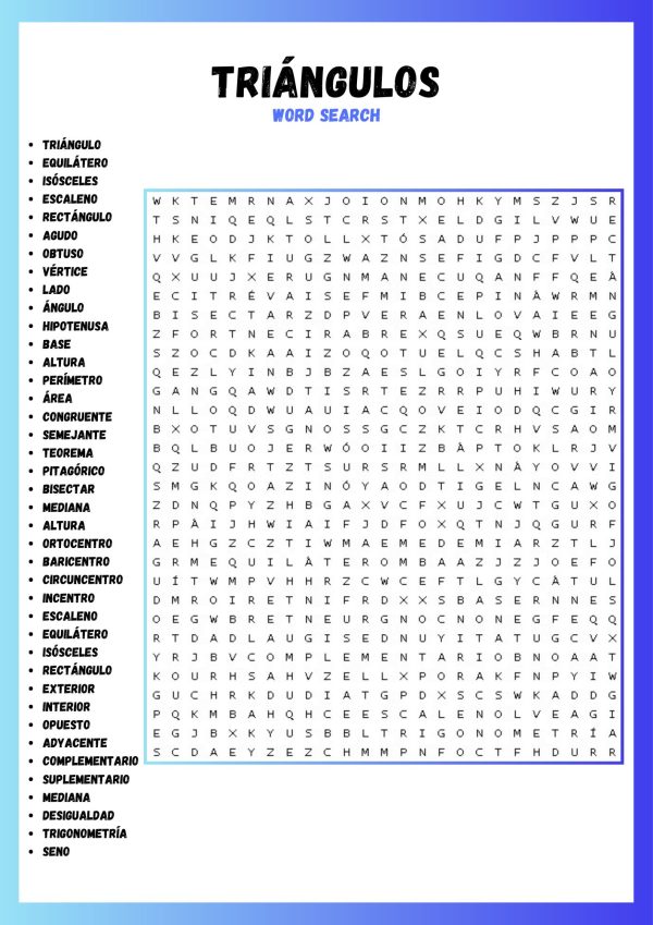 TRIANGLES WORDSEARCH PUZZLE IN SPANISH WORKSHEET ACTIVITY - Made By ...