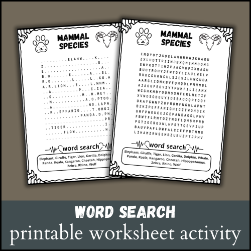 Mammal Species : Word search puzzle worksheet activity - biologie ...