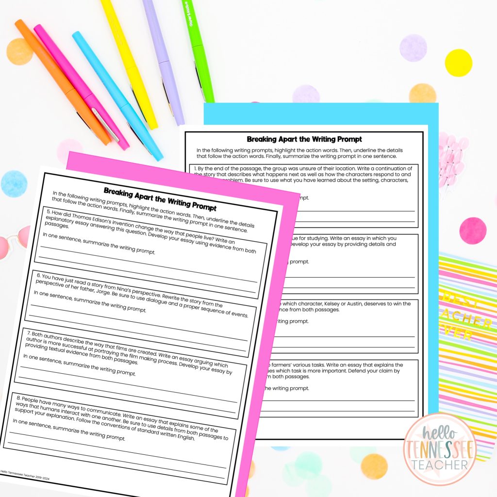 ELA Test Prep, Breaking Apart the Writing Prompt Lesson, Writing ...