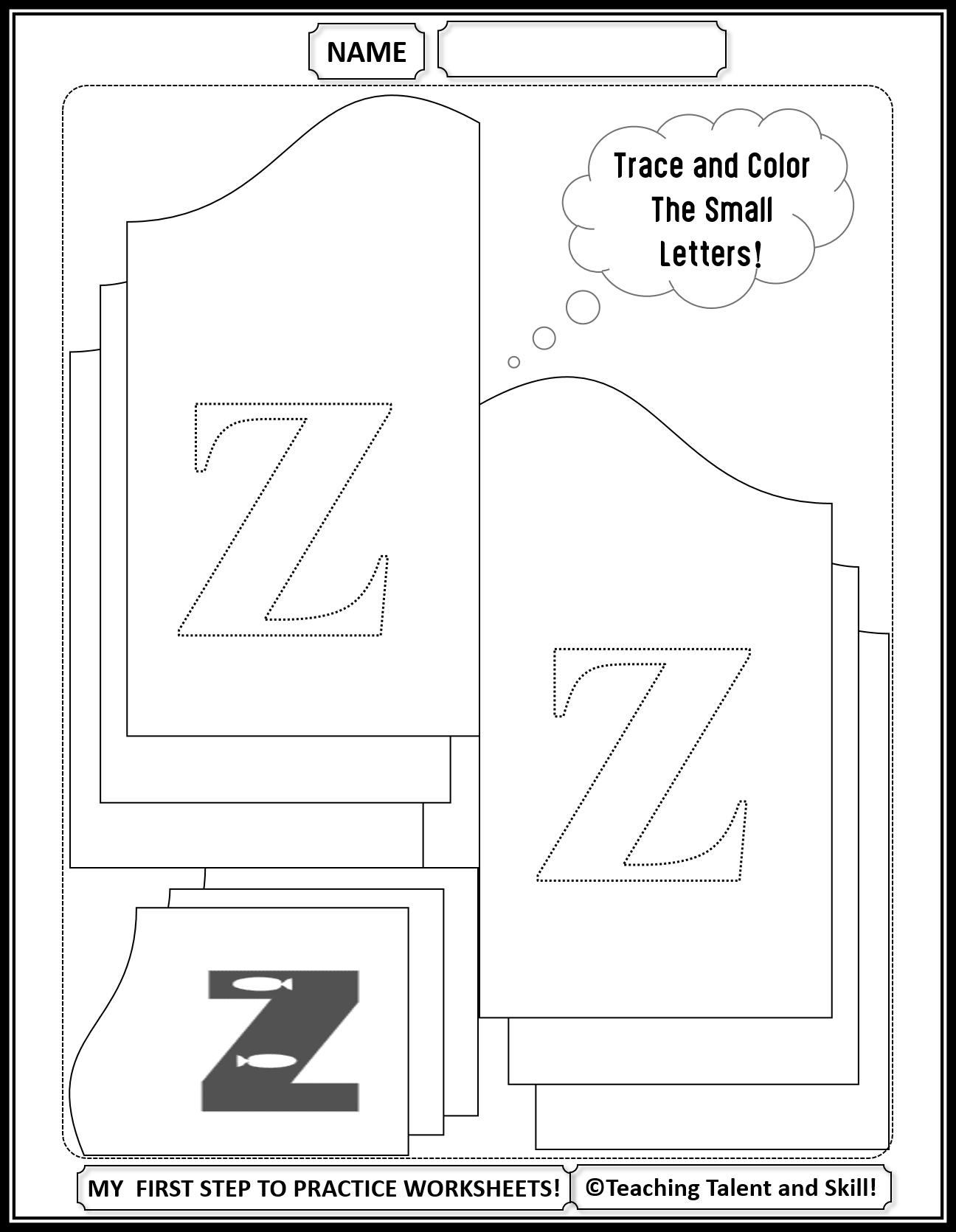 Alphabet Letters Worksheets Pre-writing: Trace and Color More Yy-Zz ...