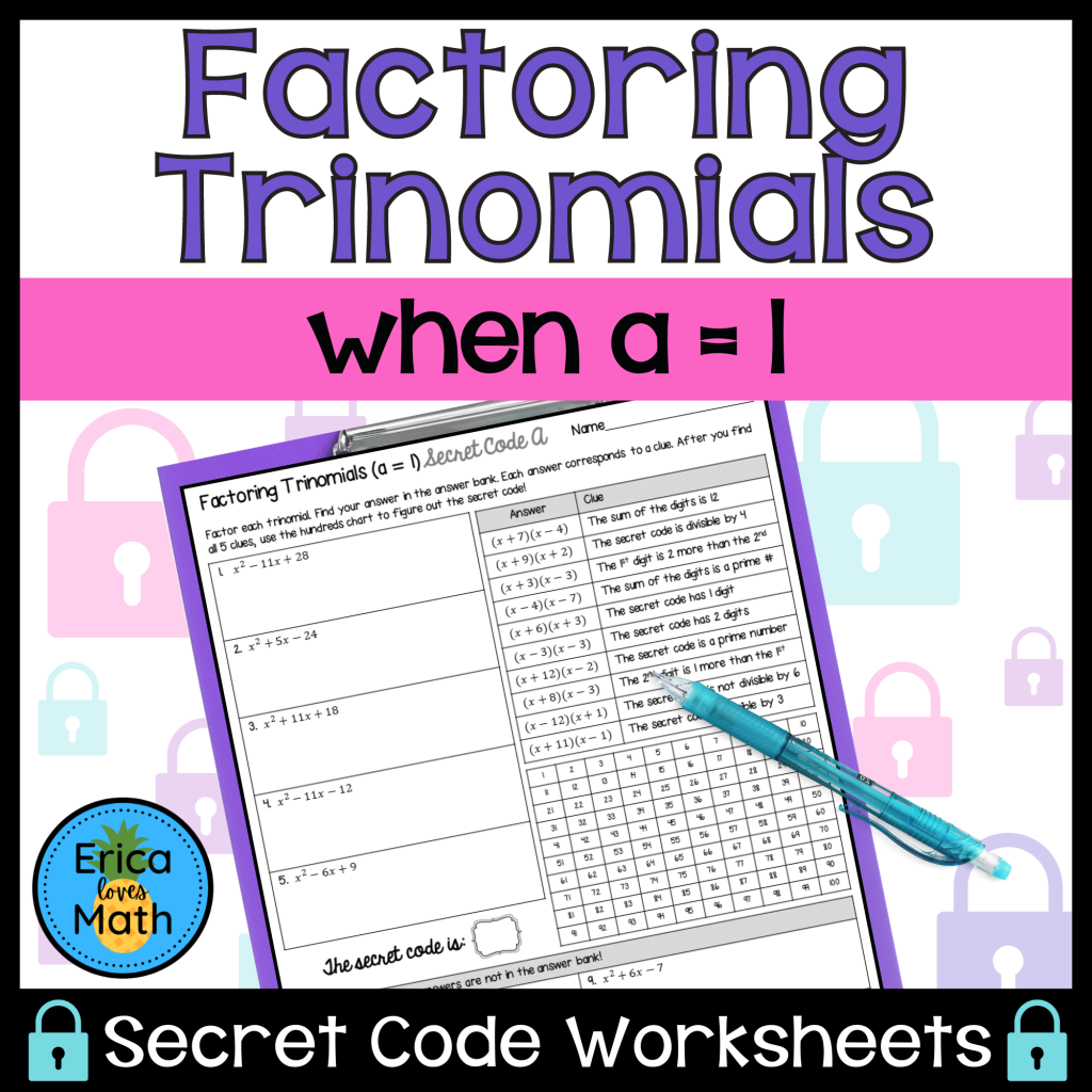 Factoring Trinomials with a=1 Worksheets | Secret Code | Made By Teachers