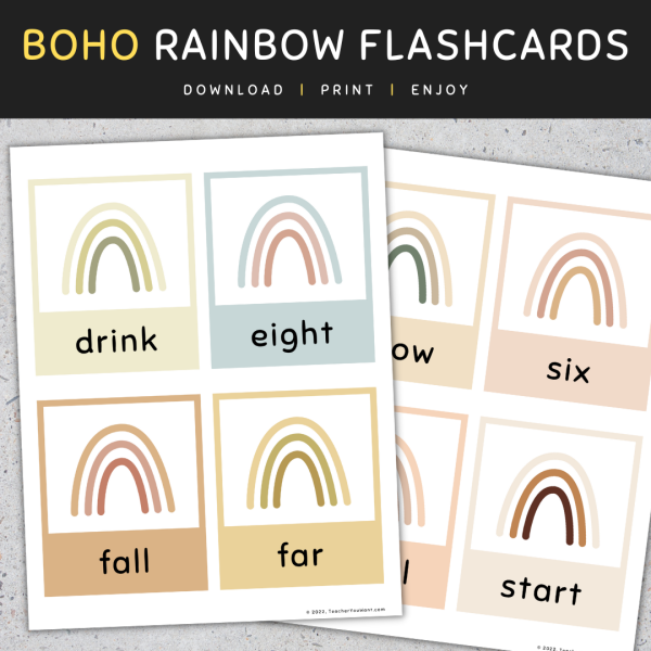 Sight Word Flash Cards, Boho Rainbow Sight Words, 3rd Grade SET 3 ...